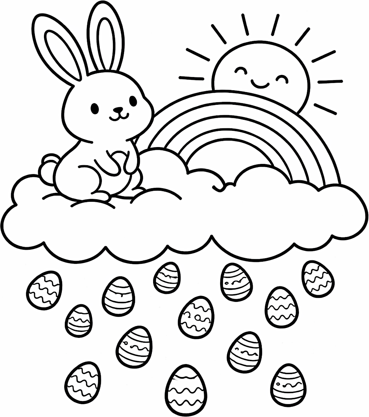 Easter Bunny on Cloud with Rainbow and Easter Eggs 🐰🌈🥚 Clipart Illustration