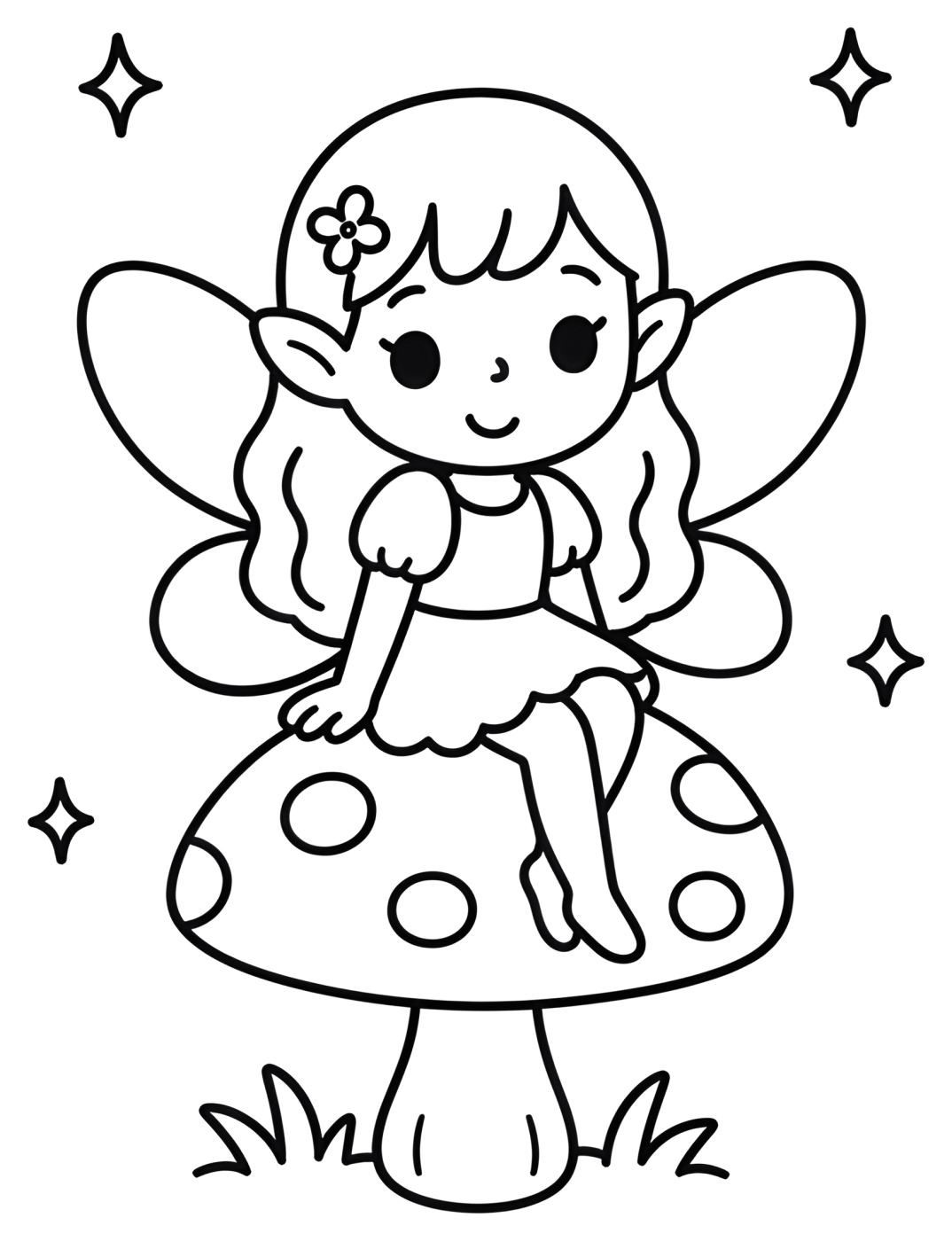 Fairy Sitting on Mushroom with Butterfly Wings 🧚‍♀️🍄🦋 Coloring Page
