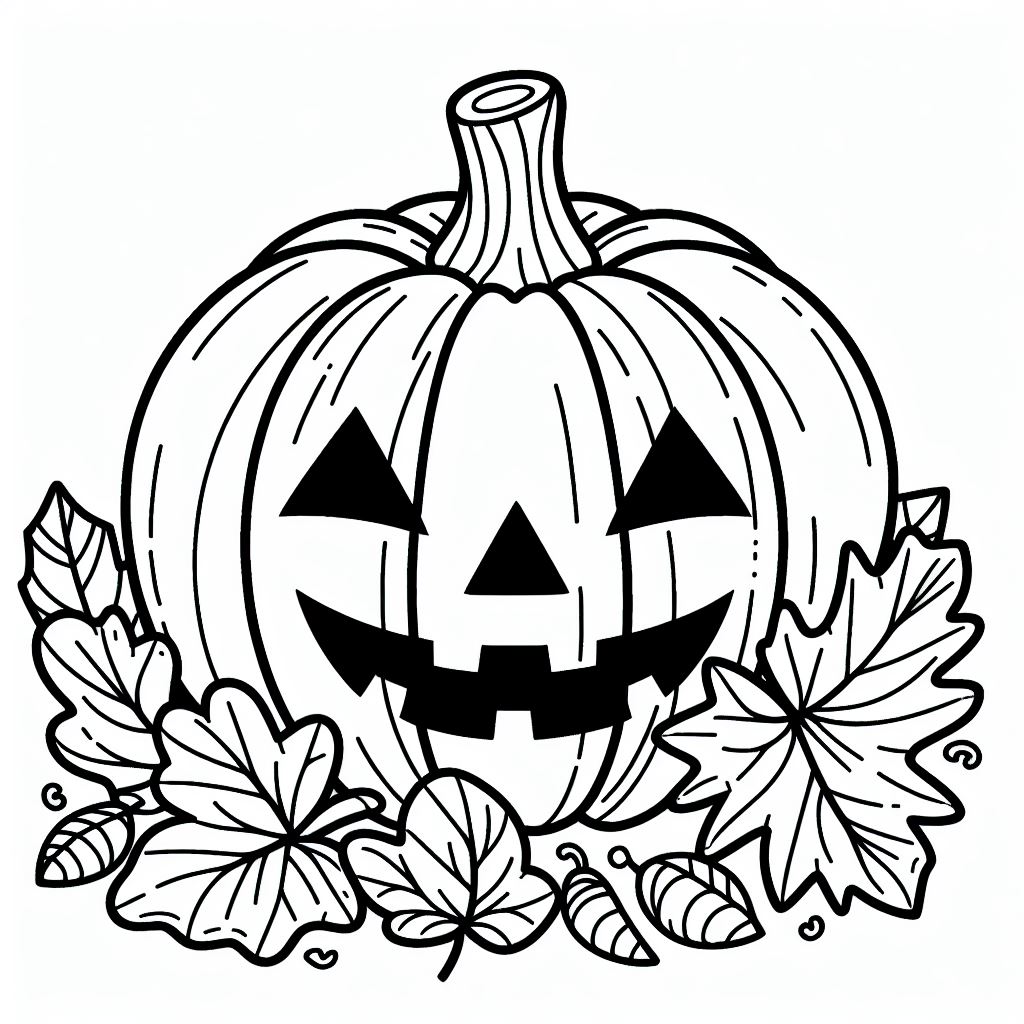 Halloween Pumpkin Smiling With Leaves Coloring Page Halloween Pumpkin Smiling With Leaves Coloring Page