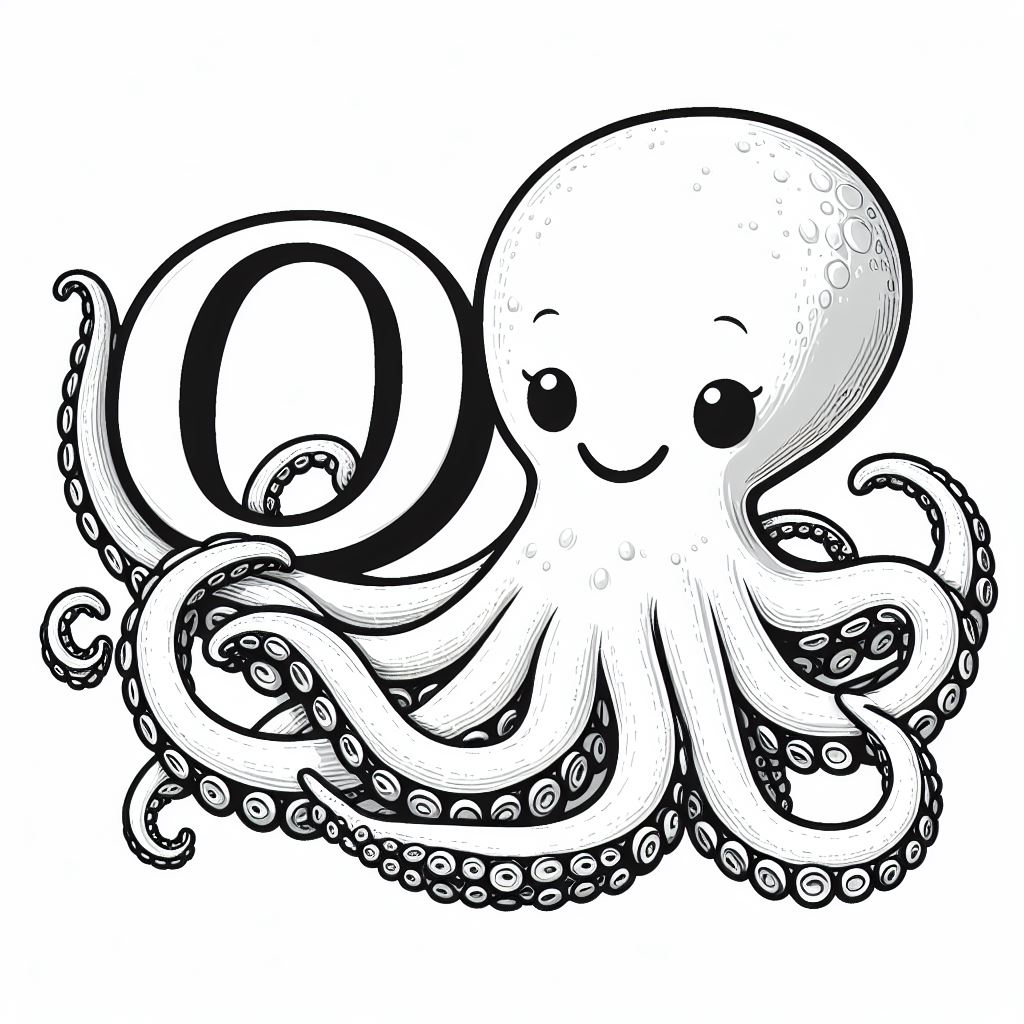 Octopus with Letter O 🐙🔠 Coloring Page