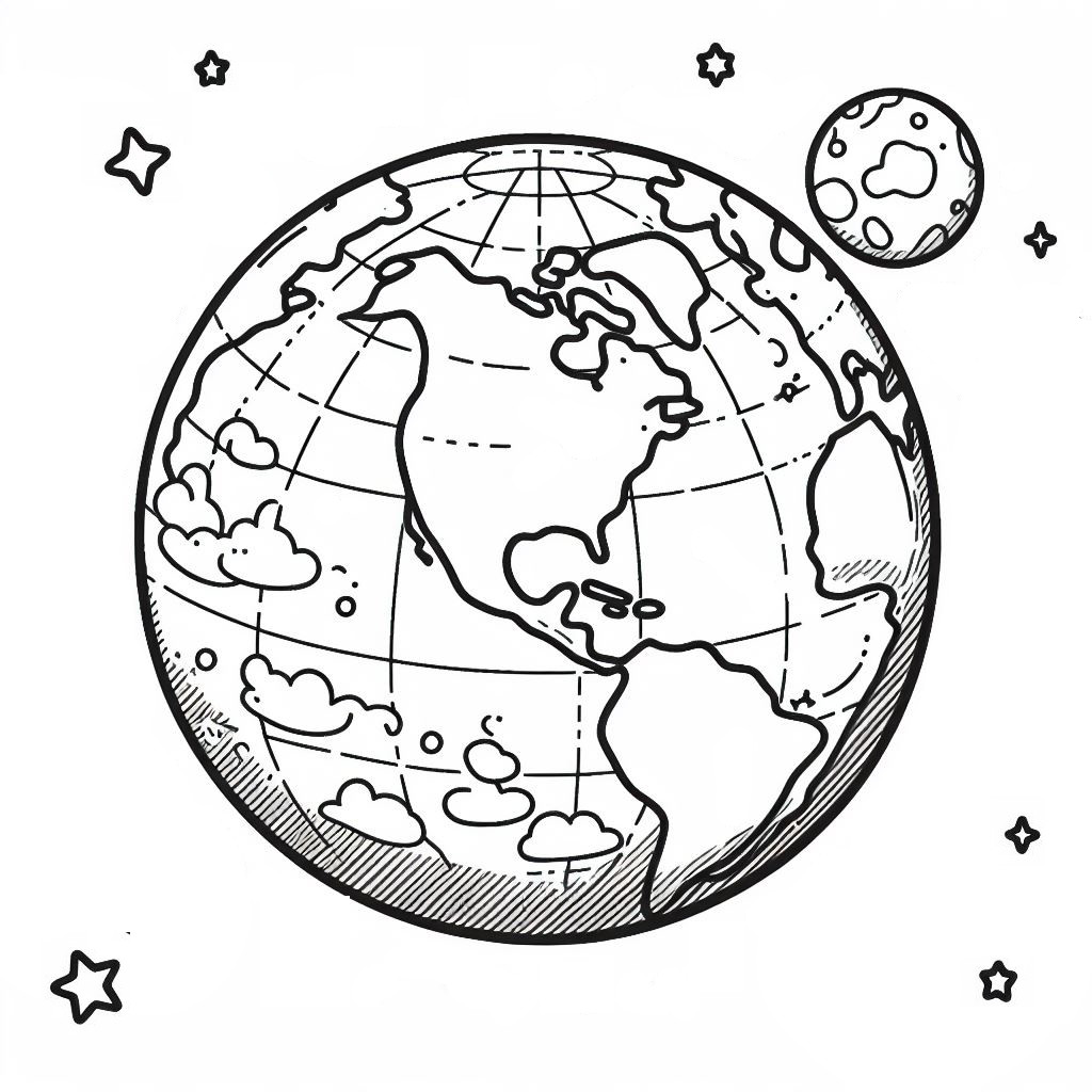Planet Earth and Moon 🌍🌙 Coloring Page