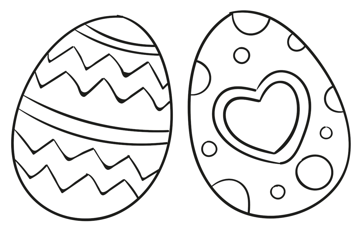 Two Decorated Easter Eggs: One with Zig-Zag Lines, One with Dots and a ...